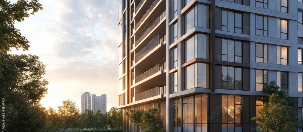 High rise structure featuring modern architecture illustrated with a ...