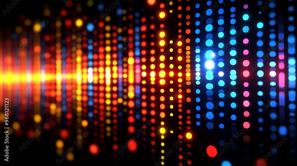 Vibrant sound wave pattern with colorful dots creating a dynamic visual ...