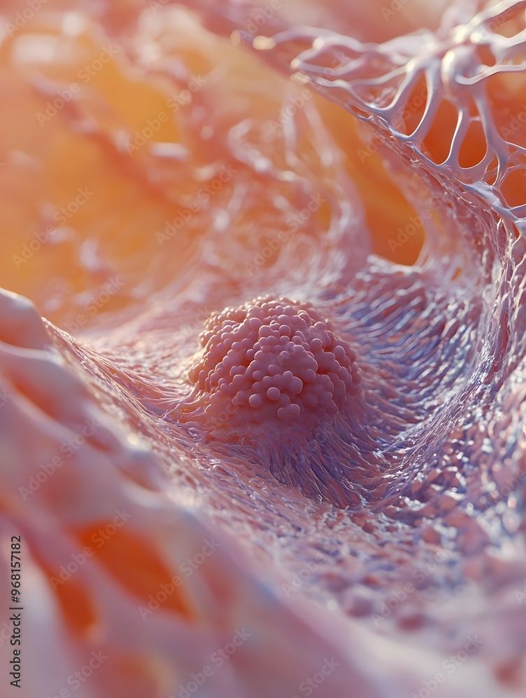 3D Tumor Visualization in Breast Tissue A detailed 3D model showing a ...