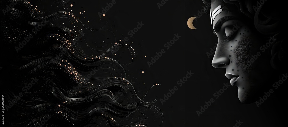 illustration of shiva face with wavy black pattern background Stock ...