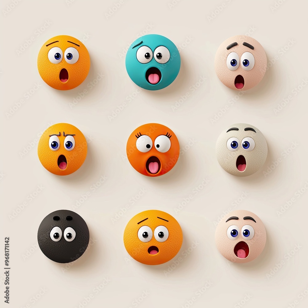 Emoji faces in flat design showing surprise and shock, with wide eyes ...
