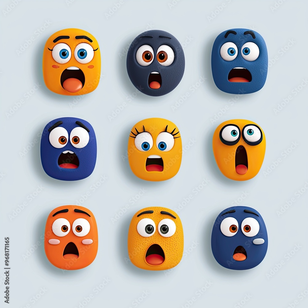 Emoji faces in flat design showing surprise and shock, with wide eyes ...