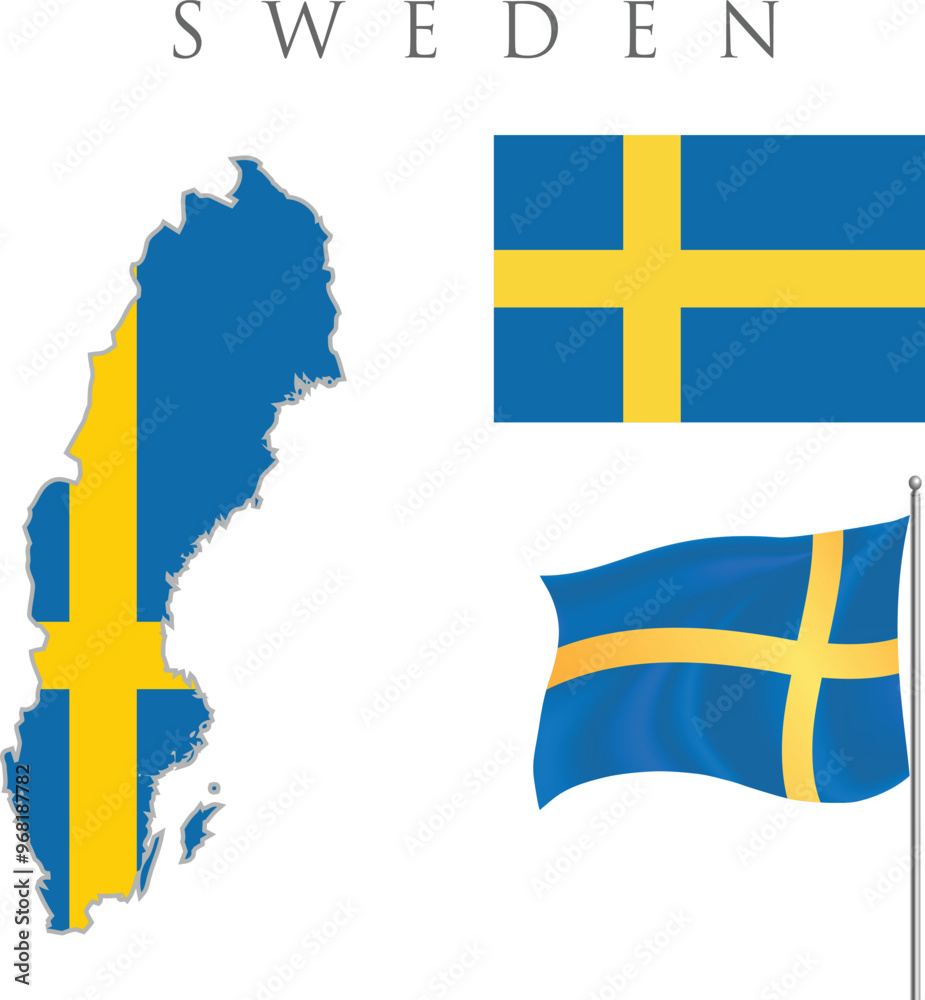 Sweden country flag and map collection . Sweden flag icon set. Swedish ...