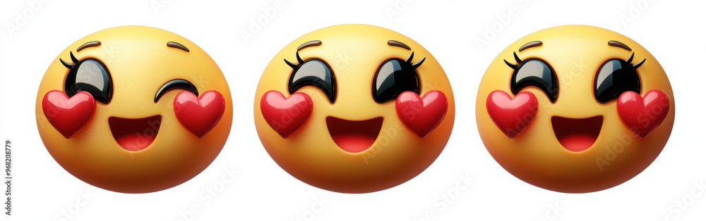 Smiling face with hearts three-dimensional emoji. Emoticon in love ...