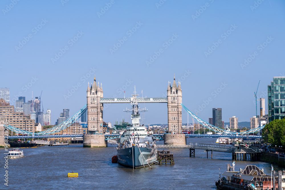 London United Kingdom - May 27 2023:The HMS Belfast and Tower Bridge on ...
