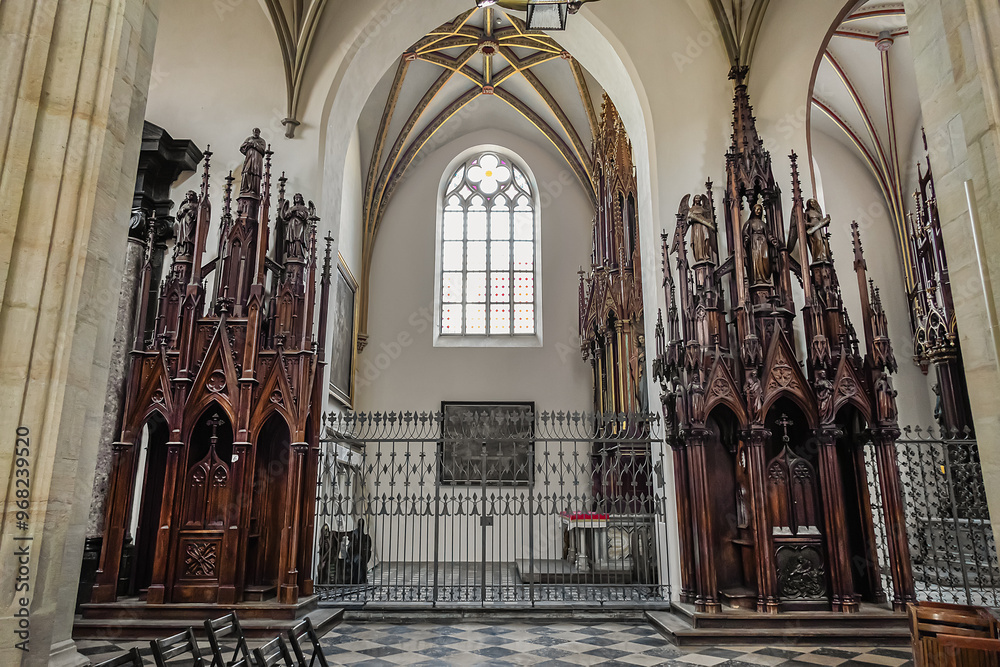 Interior of Gothic style Holy Trinity Basilica (Bazylika Swietej Trojcy ...