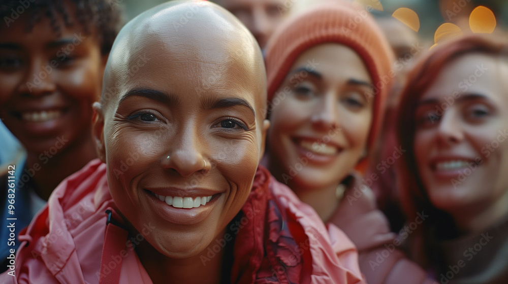 Front profile portrait of diverse cancer survivors of varying skin ...