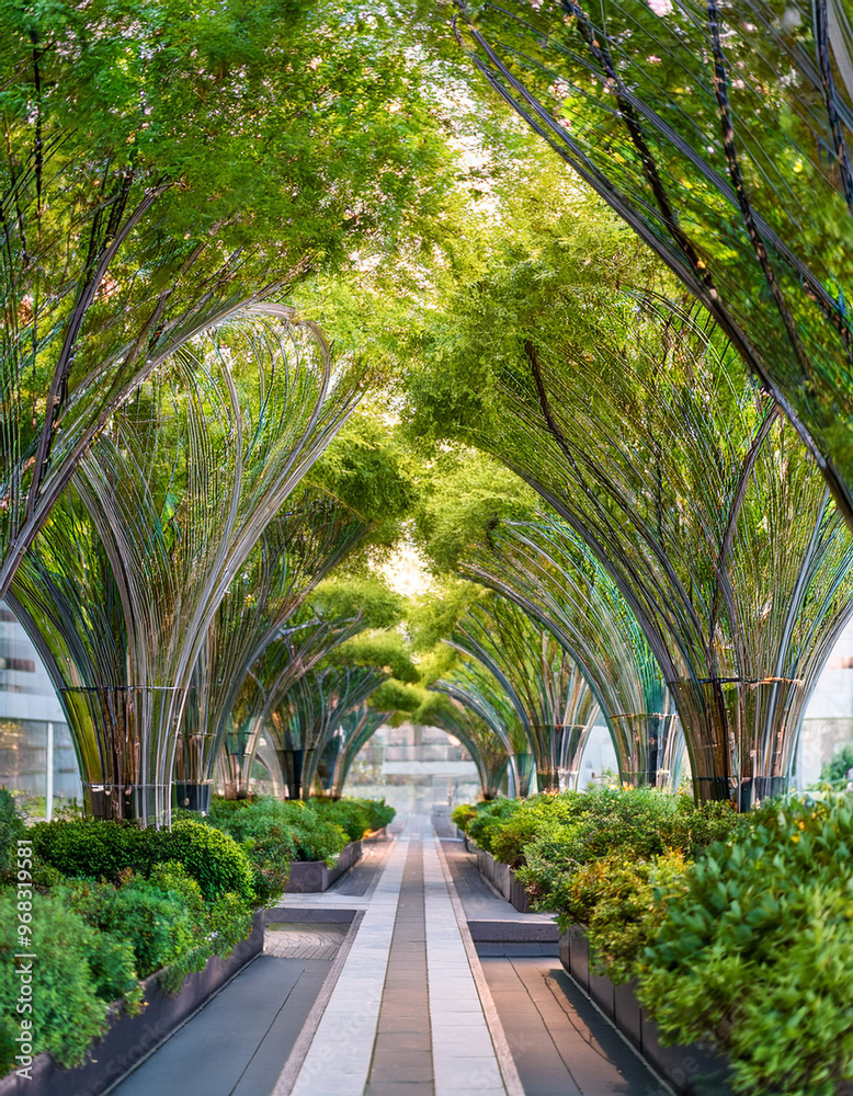 The greenery showcases a sustainable urban design with rain gardens and ...