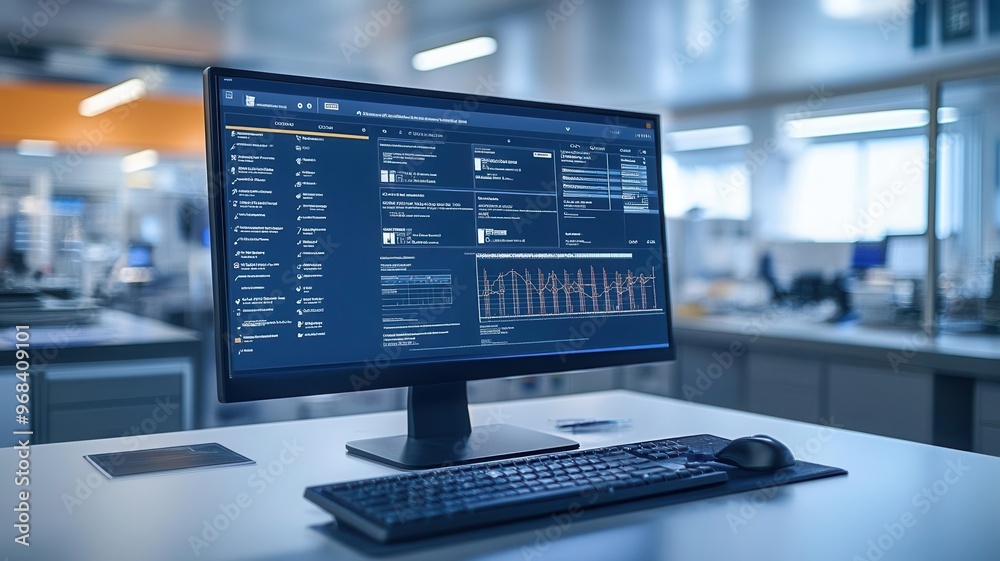 Food safety management system software displayed on a computer screen, showing hazard analysis ...