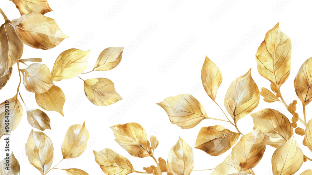 Golden leaf border on transparent background Stock Photo | Adobe Stock