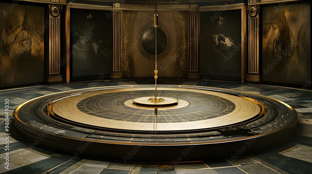 64. A depiction of the Foucault pendulum demonstrating Earth's rotation ...