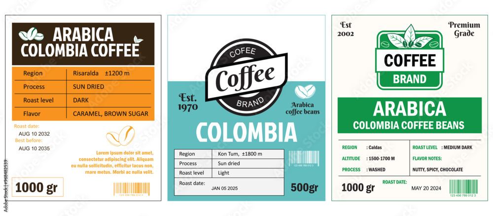 An illustration of Colombian Coffee Labels template simple flat style ...