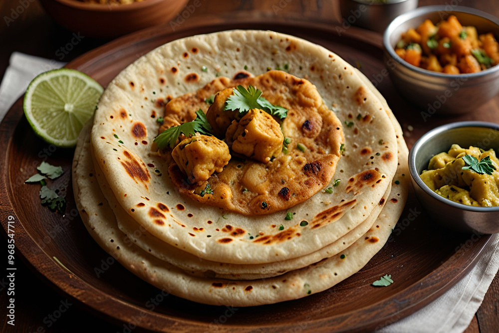 Foto de Stock Mouthwatering Display of Freshly Made Aloo Gobi Parathas ...