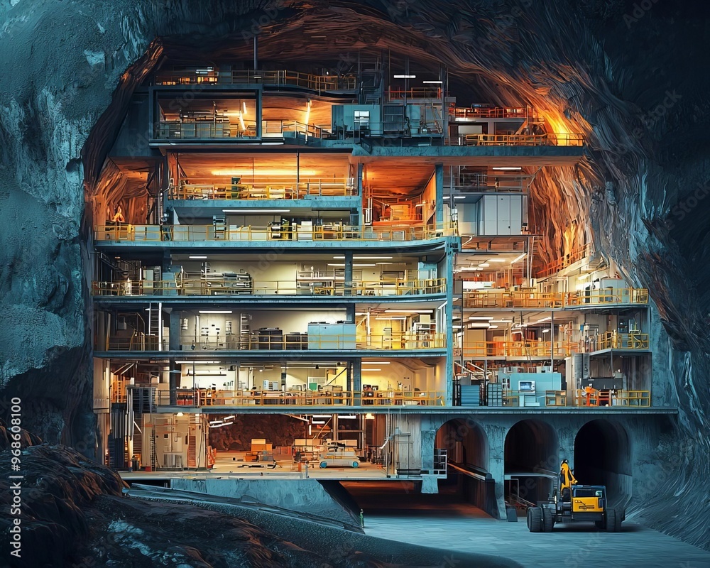 Cross-section view of an underground research facility being built ...