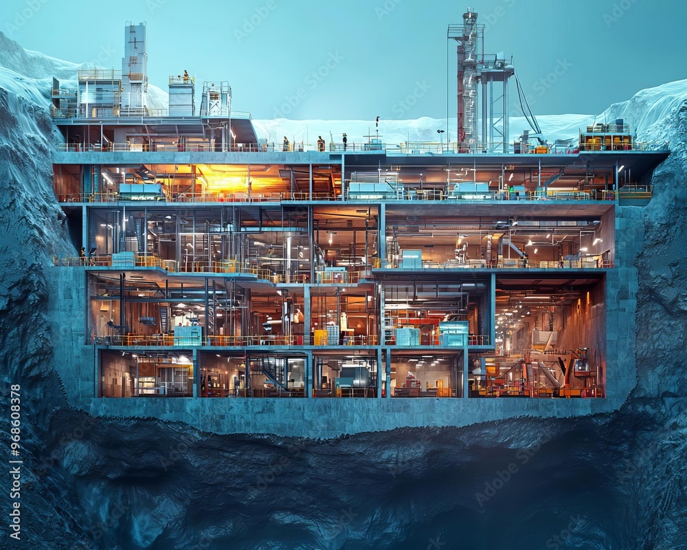 Cross-section view of an underground research facility being built ...