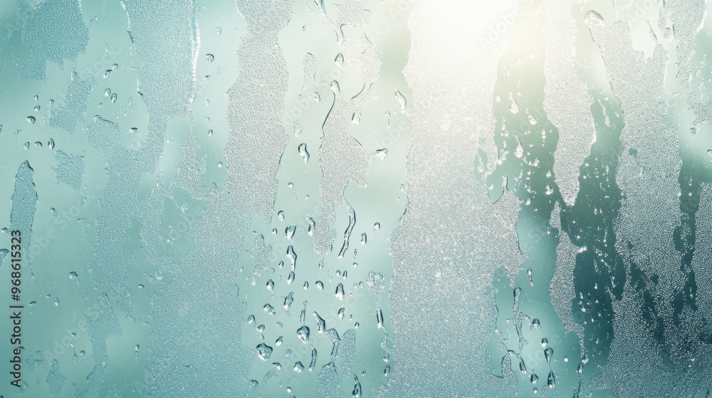 Abstract water drops texture on a smooth glass surface, with light ...