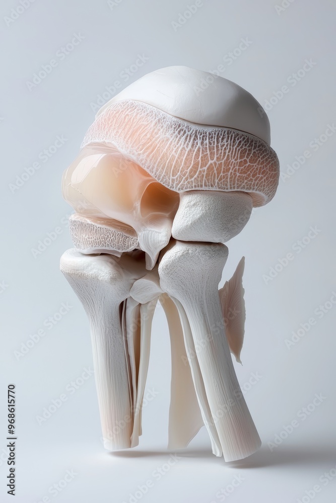 Cutaway view of the knee joint, showing detailed layers of cartilage ...