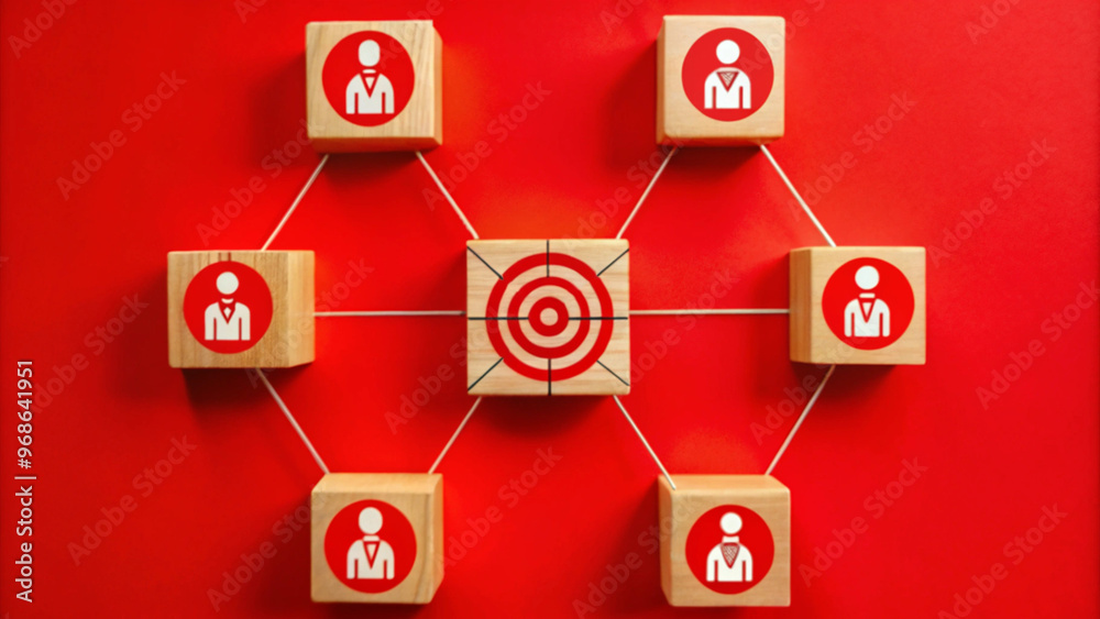 CRM Concept: Wooden Blocks with Target Icons Connected to Humans for ...