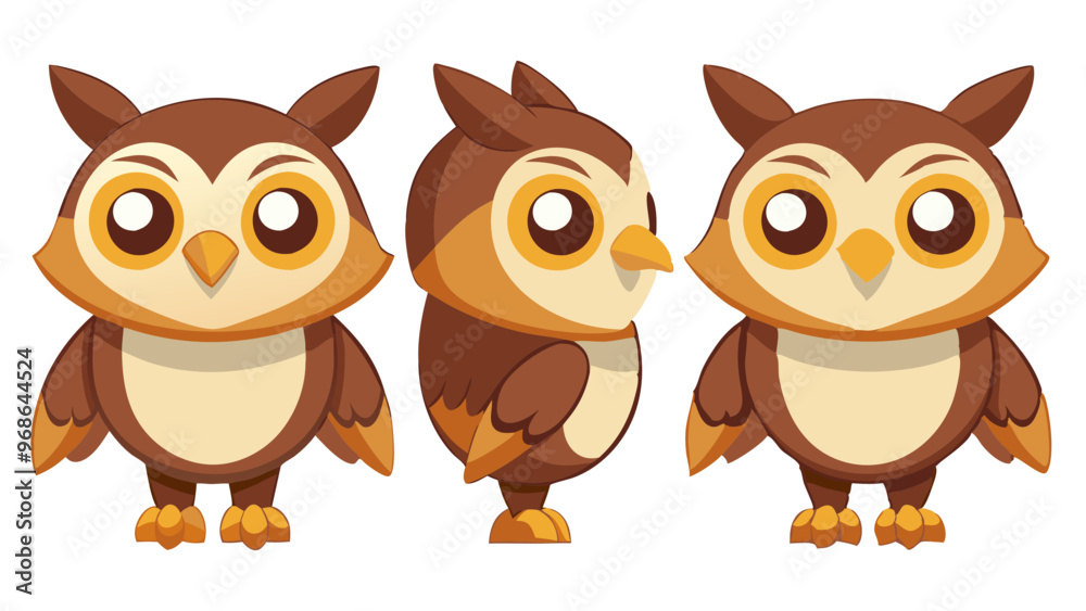Cute cartoon owl character in multiple angles for kids' illustration ...