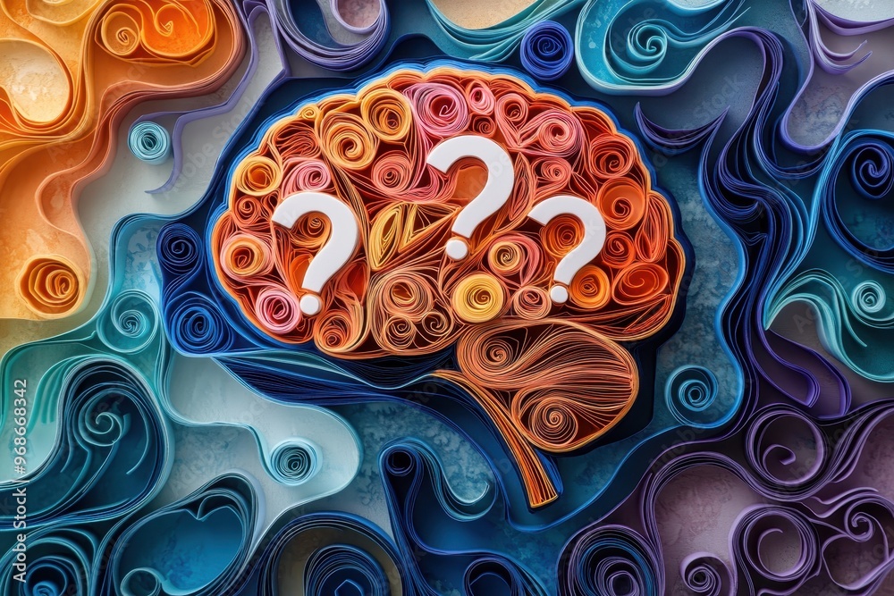 Intricate Paper Cut Quilling Brain with Question Marks - Symbol of ...