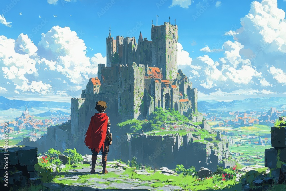 8-Bit Pixel Character on Retro RPG Adventure Stands in Front of ...