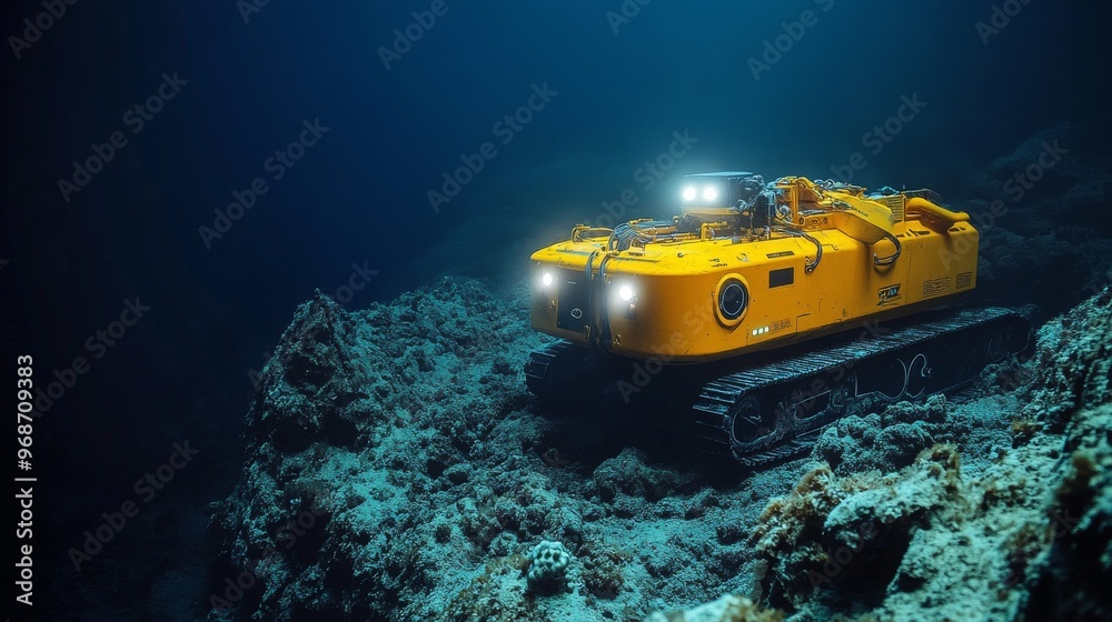 Ai Powered Autonomous Mining Robots Extracting Minerals From Deep Sea Environments Stock