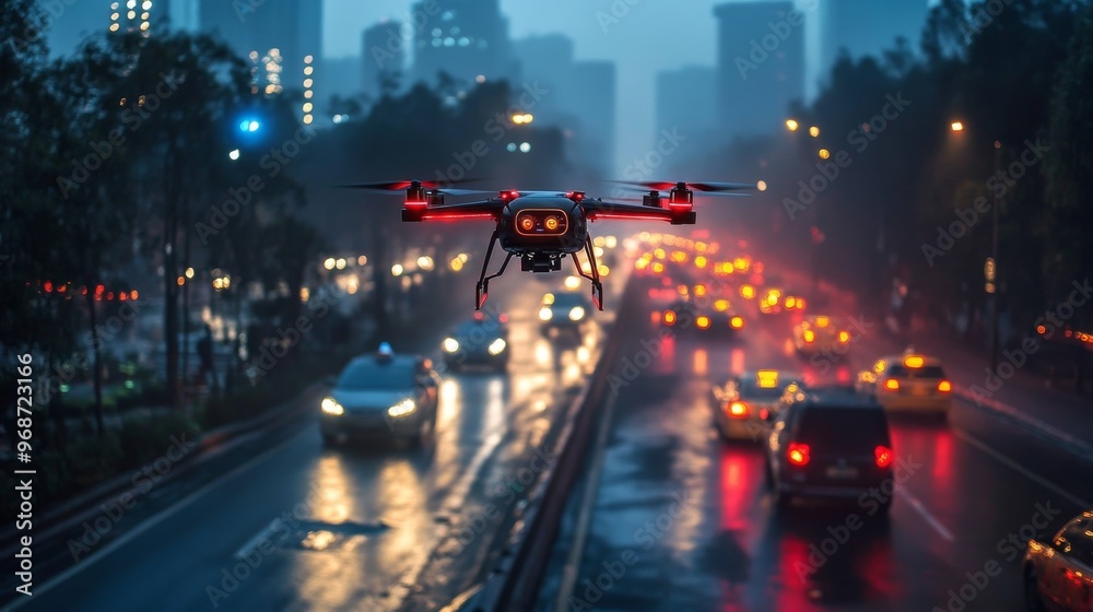 AI-controlled traffic drones monitoring air quality and pollution ...