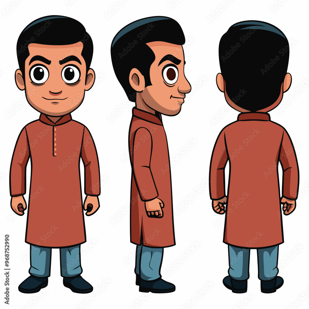 Indian, Pakistani, and Eastern 2D Cartoon Character in Red Kurta for ...