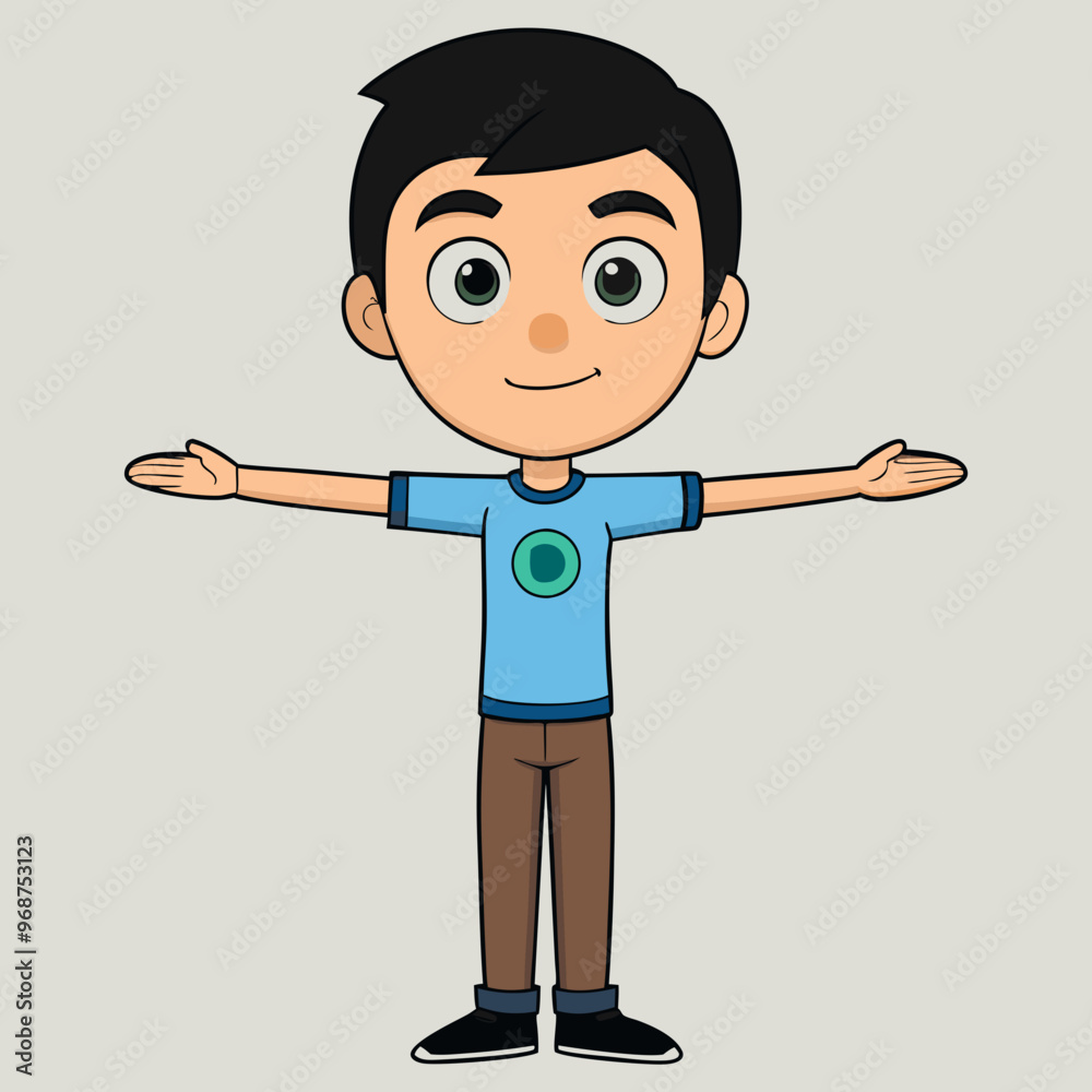 Cute Boy 2D Cartoon Character Illustration Vector for Animation in T-Pose Front View , Ready for ...