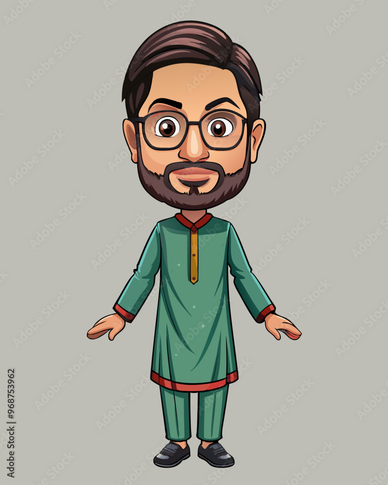 Cartoon Illustration 2D Character T-Pose Front View of a Smiling Beard ...