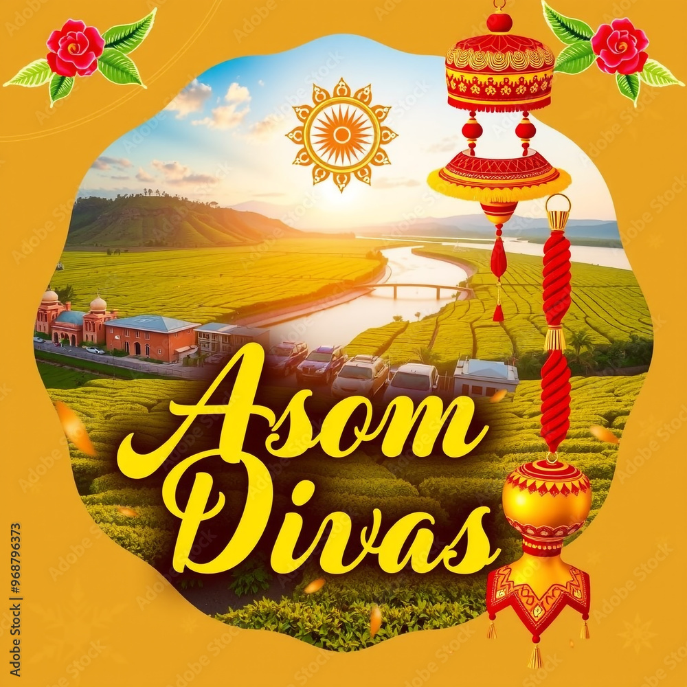 Foto de Stock Vibrant artwork for Asom Divas, depicting traditional ...
