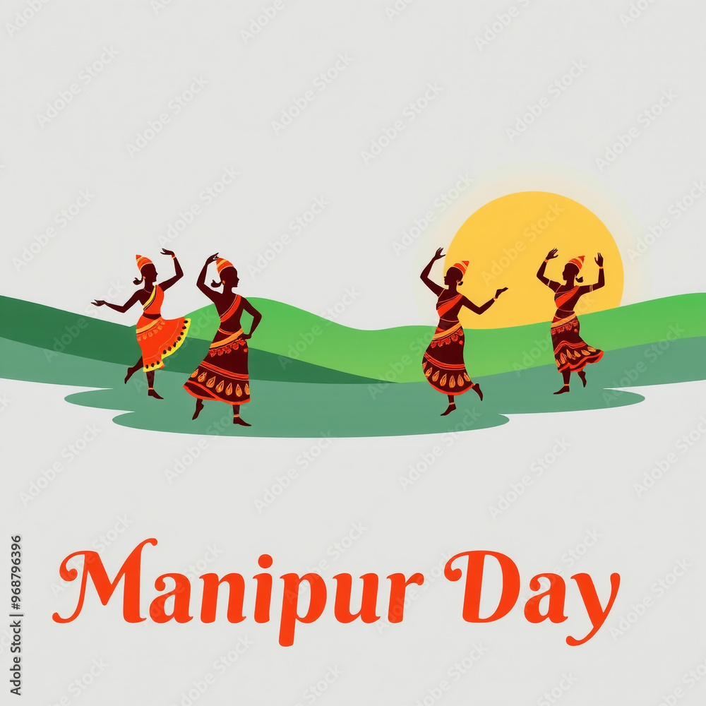 Colorful illustration for Manipur Day, featuring traditional Manipuri ...