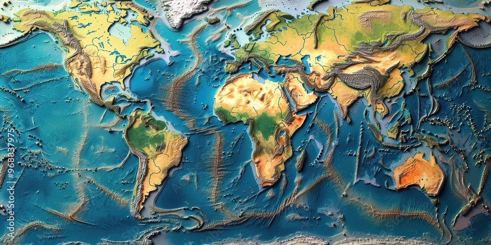 Detailed illustration of Earth's tectonic plates depicted on a world ...