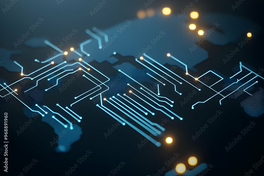 Digital Circuit World Map Highlighting Global Connections and ...