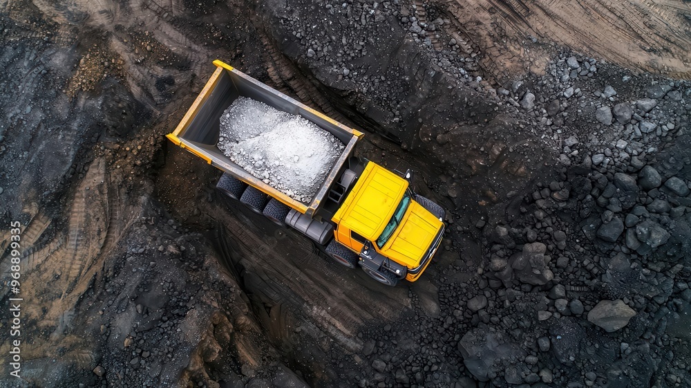 Gold mining trucks and excavation equipment working in an open-pit mine ...