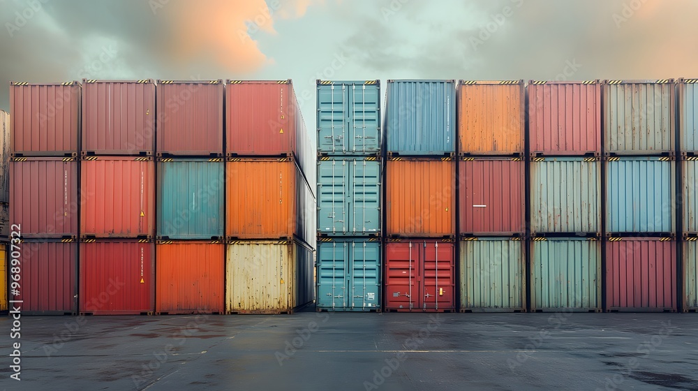 24. A container yard with stacks of shipping containers organized and ...