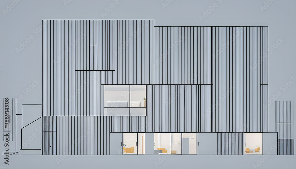 Illustrative frontal view of a new, modern and clearly architecturally ...