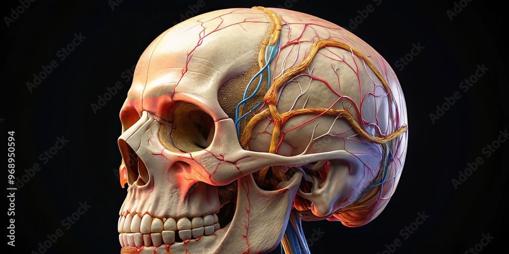 ภาพประกอบ Stock Illustrate the human skull's suture lines, temporal ...