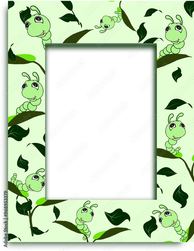 Cute frame with caterpillar cartoon illustration border background ...