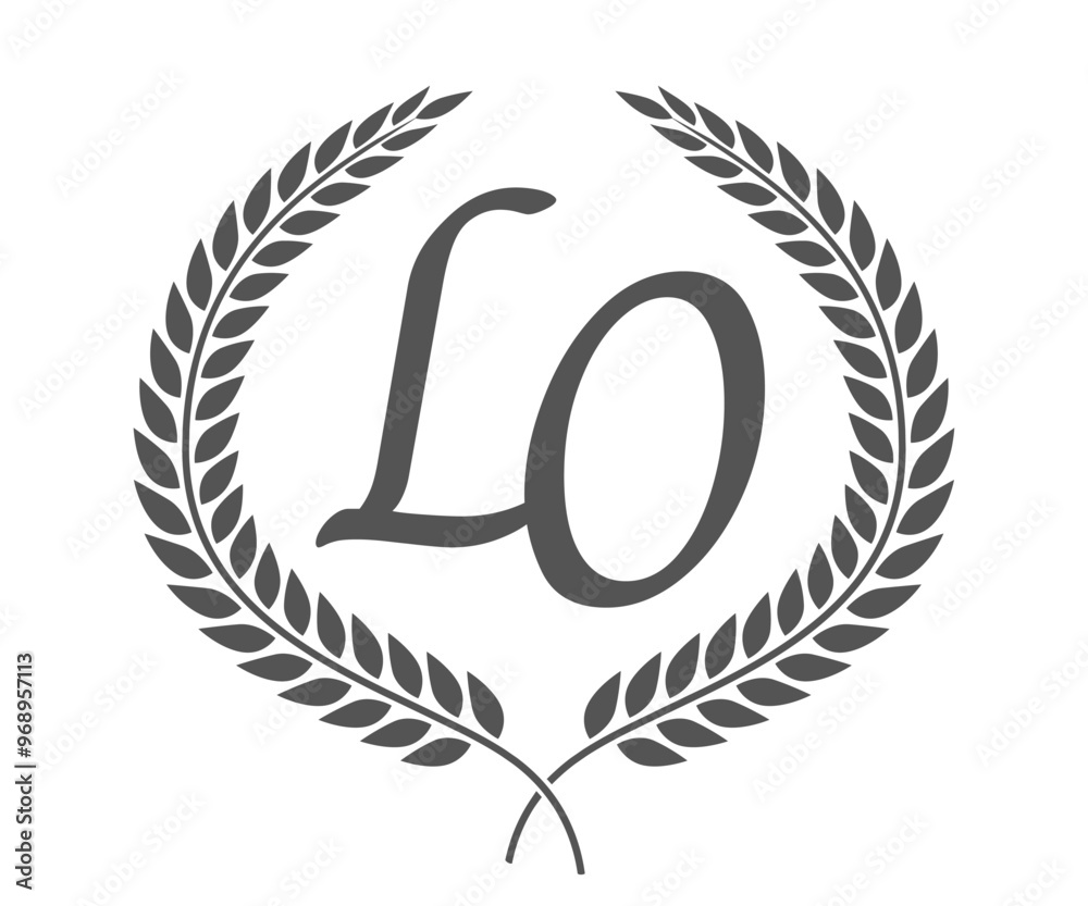 Initial letter L and O, LO monogram logo design with laurel wreath ...