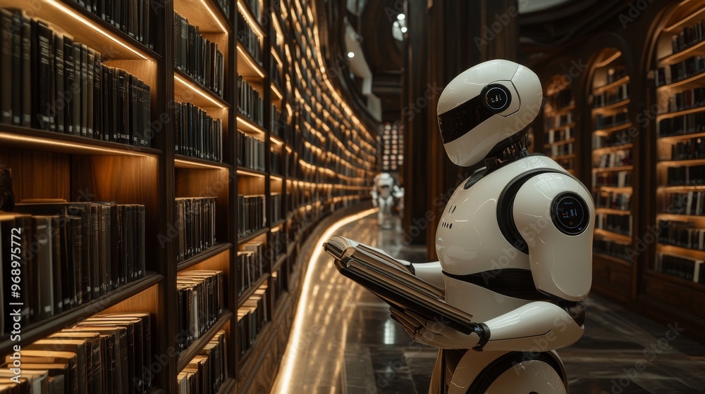 Futuristic AI-powered autonomous public libraries with robotic ...