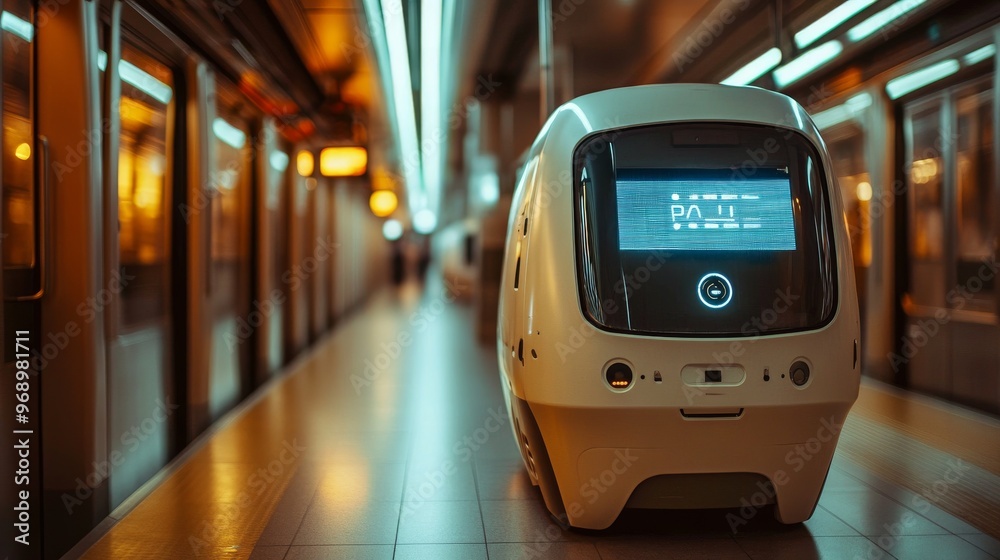 Stock-Illustration „Autonomous AI-driven sanitation robots disinfecting ...