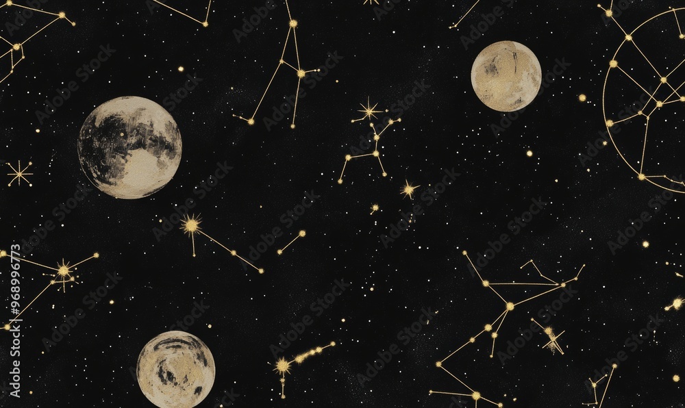 Modern illustration of the zodiac signs. Drawings of the constellations ...