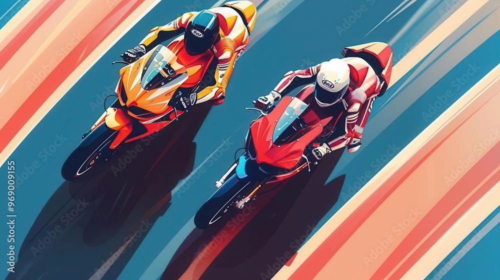 10 American motorcycle race flat design bird's-eye view speed theme ...