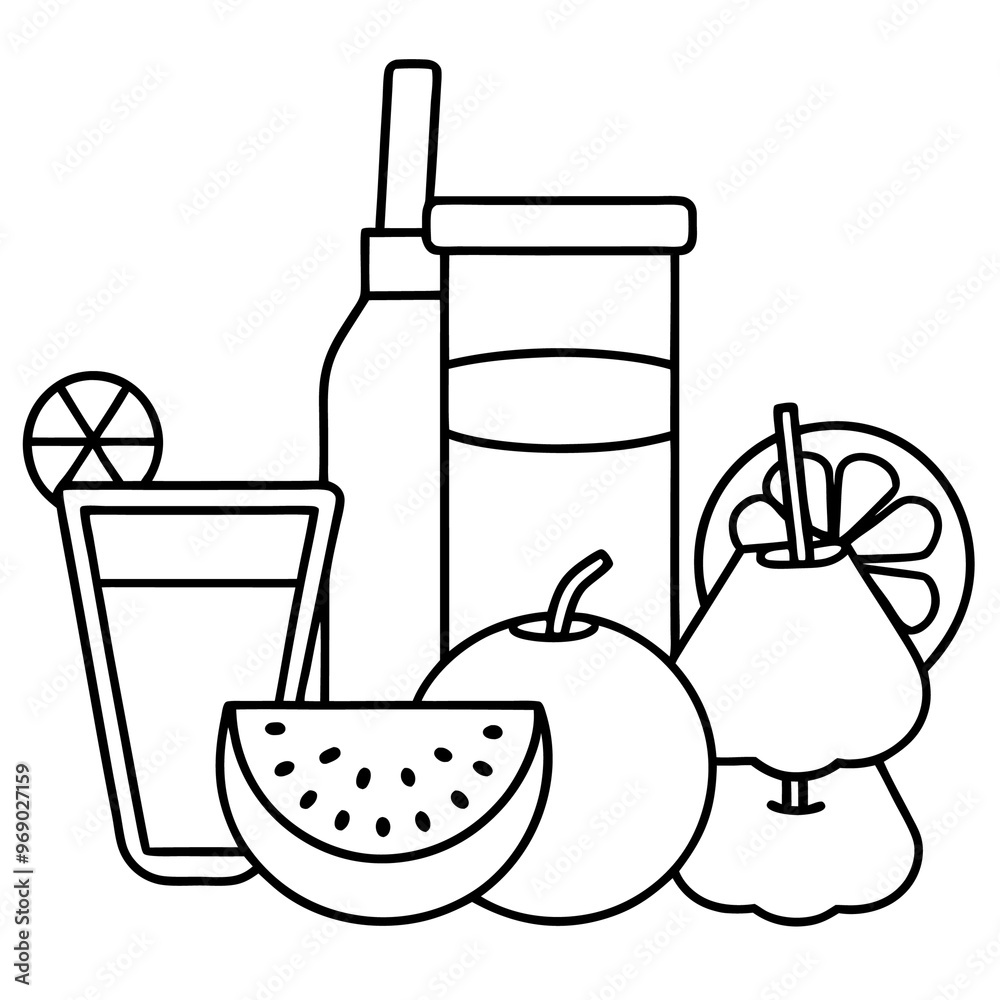 juice items outline coloring book page line art drawing Stock Vector ...
