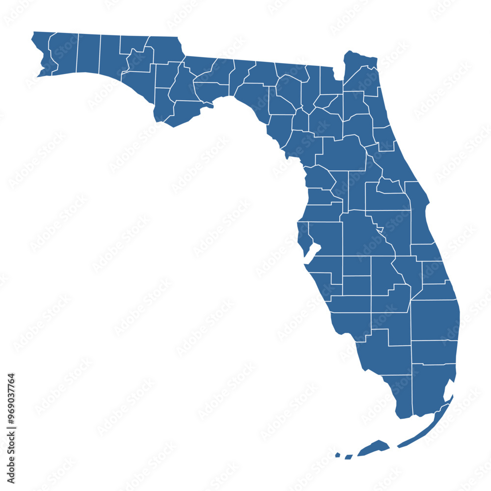 Vector outline map of Florida state divided into counties Stock Vector | Adobe Stock