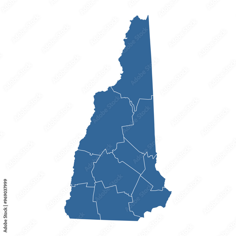 Vector outline map of New Hampshire state divided into counties Stock ...