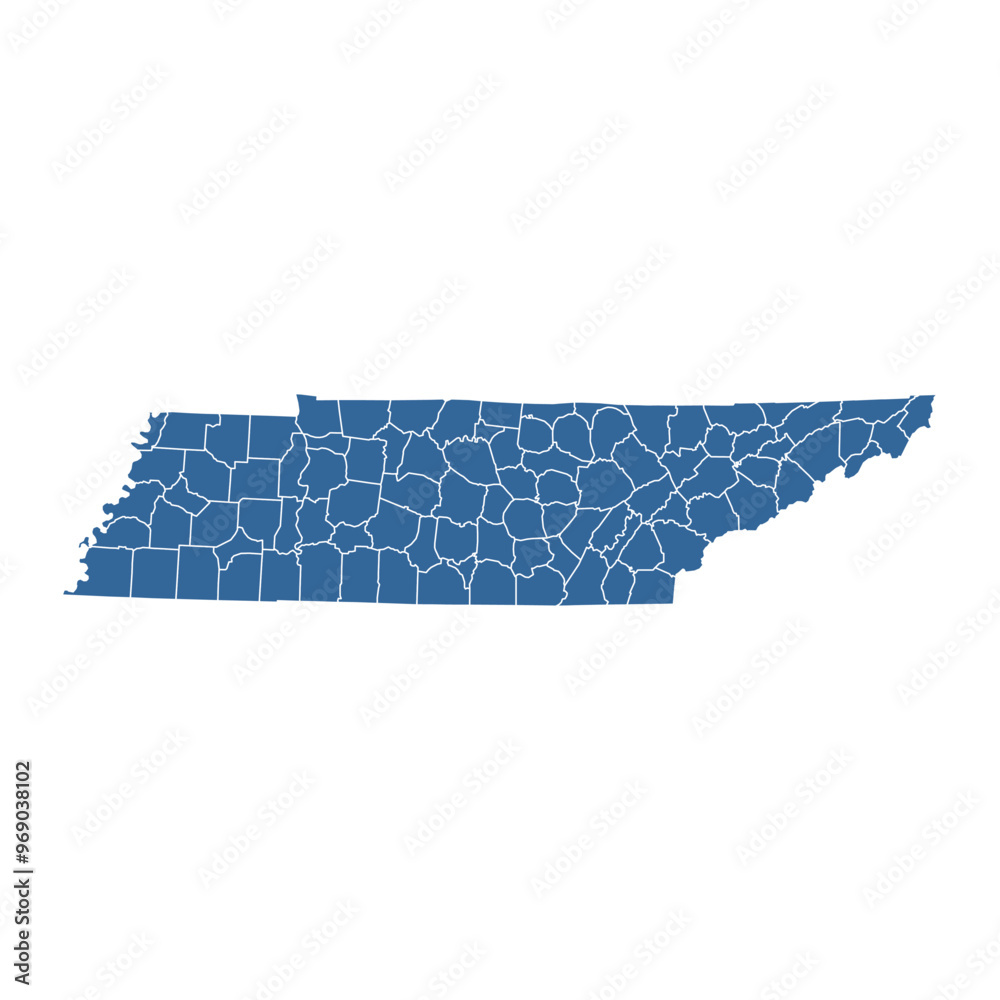 Vector outline map of Tennessee state divided into counties Stock ...
