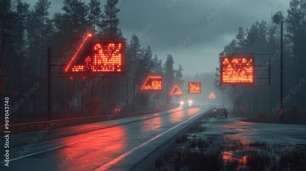 Futuristic AI-powered smart traffic signs providing real-time hazard ...
