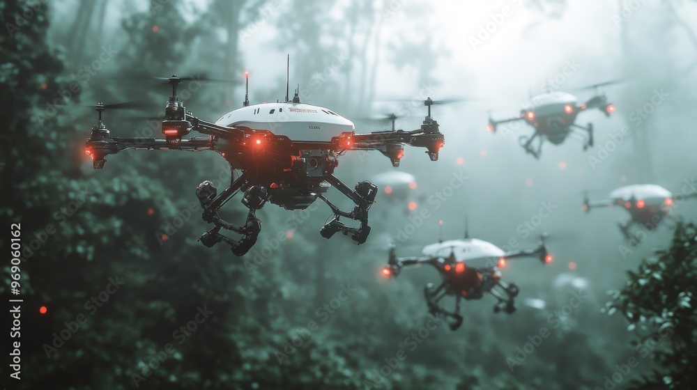 Autonomous AI-powered emergency evacuation drones guiding people to ...